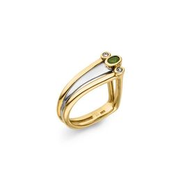 SKIELKA DESIGNSCHMUCK Goldring Gold Ring "Bicolor" mit Smaragd und Diamanten (Gelbgold / Weißgold 58