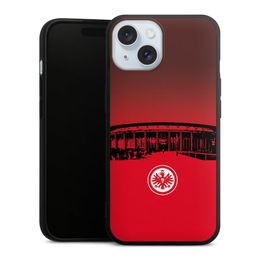 DeinDesign iPhone 15 Handy Premium Silikon H&uuml;lle Handyh&uuml;lle schwarz Case Official Licensed Product Eintracht Frankfurt Stadium Silikon Premium Case