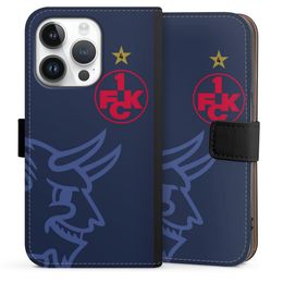 DeinDesign iPhone 14 Pro Handy Klapph&uuml;lle Handyh&uuml;lle aus Kunst Leder schwarz Flip Case Logo 1. Fc Kaiserslautern 1. Fck Sideflip mit langer Lasche