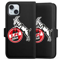 DeinDesign iPhone 15 Handy Klapph&uuml;lle Handyh&uuml;lle aus Kunst Leder schwarz Flip Case Transparent Logo 1. Fc K&ouml;ln Sideflip mit Lasche