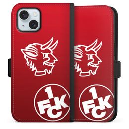 DeinDesign iPhone 15 Handy Klapph&uuml;lle Handyh&uuml;lle aus Kunst Leder schwarz Flip Case Devil Official Licensed Product 1. Fc Kaiserslautern Sideflip mit Lasche