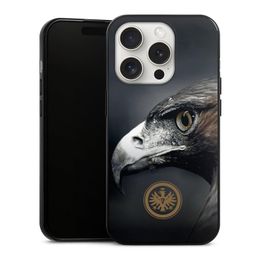 DeinDesign iPhone 15 Pro Handy Slim Case extra d&uuml;nn Silikon Handyh&uuml;lle schwarz H&uuml;lle Eintracht Frankfurt Eagle Official Licensed Product Silikon Slim Case