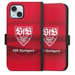 DeinDesign iPhone 15 Handy Klapph&uuml;lle Handyh&uuml;lle aus Kunst Leder schwarz Flip Case Stadium Official Licensed Product Vfb Stuttgart Sideflip mit Lasche