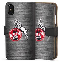 DeinDesign iPhone X Handy Klapph&uuml;lle Handyh&uuml;lle aus Kunst Leder schwarz Flip Case Official Licensed Product Metallic Look 1. Fc K&ouml;ln Sideflip mit langer Lasche