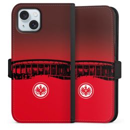 DeinDesign iPhone 15 Handy Klapph&uuml;lle Handyh&uuml;lle aus Kunst Leder schwarz Flip Case Official Licensed Product Eintracht Frankfurt Stadium Sideflip mit Lasche