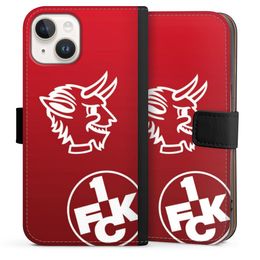 DeinDesign iPhone 14 Handy Klapph&uuml;lle Handyh&uuml;lle aus Kunst Leder schwarz Flip Case Devil Official Licensed Product 1. Fc Kaiserslautern Sideflip mit Lasche