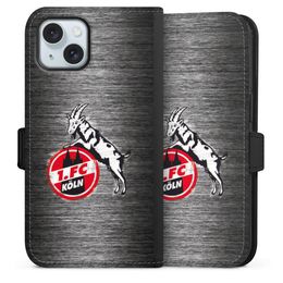 DeinDesign iPhone 15 Handy Klapph&uuml;lle Handyh&uuml;lle aus Kunst Leder schwarz Flip Case Official Licensed Product Metallic Look 1. Fc K&ouml;ln Sideflip mit Lasche