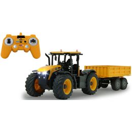 Jamara RC-Auto JCB Fastrac Traktor mit Kippanhänger 1:24 - 2,4 GHz, mit LED-Lichtern, gelb