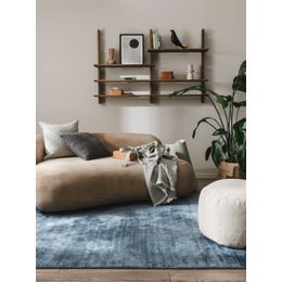 benuta Pure Viskoseteppich Nova Blau 120x170 cm - Moderner Kurzflor-Teppich für Wohnzimmer