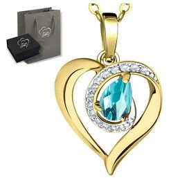 Limana Herzkette echter Apatit blau Silber 925 Gold Goldkette Kette mit Herz-Anhänger (inkl. Herz Geschenkdose und Tasche)