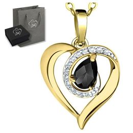 Limana Herzkette echter Saphir schwarz 925 Silber Gold Damen Kette mit Herz-Anhänger (inkl. Herz Geschenkdose und Tasche)