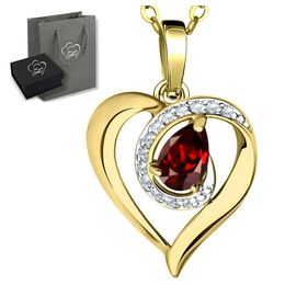 Limana Herzkette echter Granat rot Silber 925 Gold Goldkette Kette mit Herz-Anhänger (inkl. Herz Geschenkdose und Tasche)