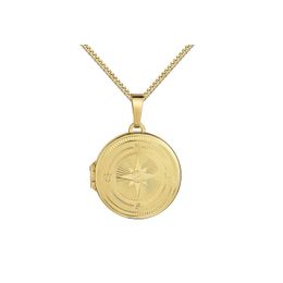 JEVELION Amulett Gold Medaillon Kompass-Gravur Amulett Anhänger zum Öffnen für 2 Bilder (Goldmedaillon
