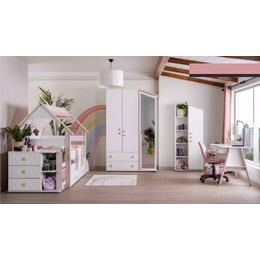 JVmoebel Jugendzimmer-Set Funktionsbett Komplette Bett Kindermöbel Kinderzimmer Rosa 6tlg Holz