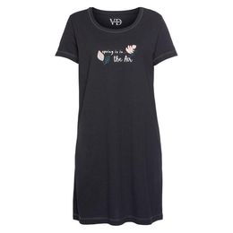 Vivance Dreams Sleepshirt schwarz Gr. 36/38 für Damen. Rundhals und Druck. Bequem. Nachhaltig.