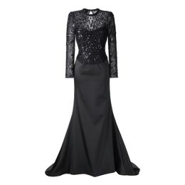 Madeleine Mode MADELEINE Langes Abendkleid mit Schleppe und glanzvollem Oberteil Damen schwarz / schwarz
