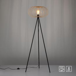 Leuchten Direkt LeuchtenDirekt Stehleuchte RACOON, 1-flammig, E27, Bambus-Schirm, Ø50cm, Holz-natur, IP20