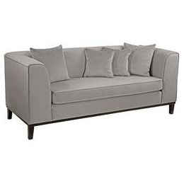 3-Sitzer Fink "Maxim", grau (hellgrau), B:202cm H:84cm T:85cm, Sofas, mit schmalem Holzsockel, inklusive 4 Zierkissen