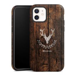 DeinDesign iPhone 12 mini Handy Panzer Handyh&uuml;lle robuste Outdoor H&uuml;lle Schutzh&uuml;lle matt Wooden Look Deer Wood Tough Case
