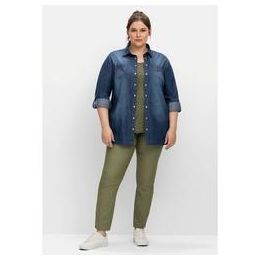 Jeansbluse SHEEGO "Große Größen" Gr. 56, blau (blue denim) Damen Blusen langarm