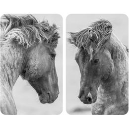 Wenko Herd-Abdeckplatte Horses, Glas, Kunststoff, (Set, 2 tlg), für alle Herdarten, bunt|grau