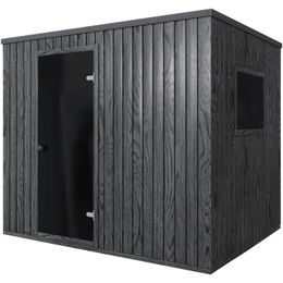 EDEN Holzmanufaktur Saunahaus Fix&Fertig Thermoholz Remmers Lasur, BxTxH: 250 x 200 x 225 cm, 84 mm, (Set) inkl. Harvia Holzofen Linear 18, LED, Zubehör, schwarz