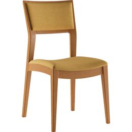 Stuhl Inosign "DOM" Stühle Gr. B/H/T: 46,5 cm x 88 cm x 55 cm, 2 St., Microfaser Veloursoptik, Massivholz, gelb (yellow, buche) 4-Fuß-Stuhl Esszimmerstuhl Polsterstuhl Küchenstühle