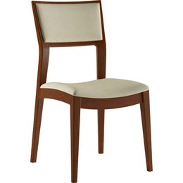 Stuhl Inosign "DOM" Stühle Gr. B/H/T: 46,5 cm x 88 cm x 55 cm, 2 St., Microfaser Veloursoptik, Massivholz, beige (beige, nuss) 4-Fuß-Stuhl Esszimmerstuhl Polsterstuhl Küchenstühle