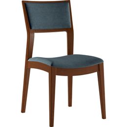 Stuhl Inosign "DOM" Stühle Gr. B/H/T: 46,5 cm x 88 cm x 55 cm, 2 St., Microfaser Veloursoptik, Massivholz, blau (jeans, nuss) 4-Fuß-Stuhl Esszimmerstuhl Polsterstuhl Küchenstühle