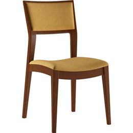 Stuhl Inosign "DOM" Stühle Gr. B/H/T: 46,5 cm x 88 cm x 55 cm, 2 St., Microfaser Veloursoptik, Massivholz, gelb (yellow, nuss) 4-Fuß-Stuhl Esszimmerstuhl Polsterstuhl Küchenstühle