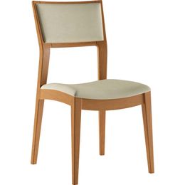 Stuhl Inosign "DOM" Stühle Gr. B/H/T: 46,5 cm x 88 cm x 55 cm, 2 St., Microfaser Veloursoptik, Massivholz, beige (beige, buche) 4-Fuß-Stuhl Esszimmerstuhl Polsterstuhl Küchenstühle