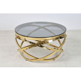 Couchtisch Salesfever Tische Gr. B/H/T: 80 cm x 42 cm x 80 cm, mit Design-Gestell in Stainless Steel, goldfarben (gold, grau, gold, grau) Couchtische rund oval Gestell gefertigt aus rostfreiem Edelstahl