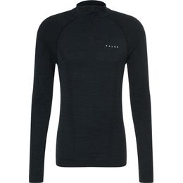 Falke Wool-Tech Unterhemd, kurzer Reißverschluss, wärmeregulierend, feuchtigkeitsabsobierend, für Herren, schwarz, L