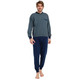 Robson Schlafanzug Herren Pyjama mit Knopfleiste und Bündchen (2 tlg) Baumwolle