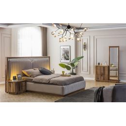 JVmoebel Schlafzimmer-Set Modernes Schlafzimmer Set Bett + 2x Nachttische + Kommode mit Spiegel