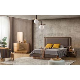 JVmoebel Schlafzimmer-Set Schlafzimmer Set Bett + 2x Nachttische + Kommode + Spiegel Design
