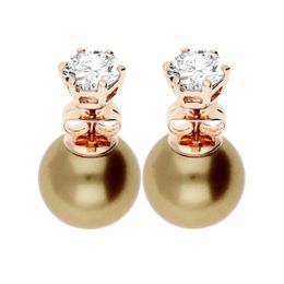 LÖB Paar Ohrstecker Ohrringe Doppel mit Perlen Zirkonia Roségold Gold