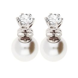 LÖB Paar Ohrstecker Ohrringe Doppel mit Perlen Zirkonia Silber Weiß