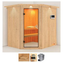 Karibu Sauna Stine, BxTxH: 210 x 184 x 202 cm, 68 mm, (Set) 9 KW-Bio-Ofen mit externer Steuerung, beige