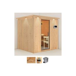 Karibu Sauna Solida, BxTxH: 210 x 184 x 202 cm, 68 mm, (Set) 9 KW-Bio-Ofen mit externer Steuerung, beige