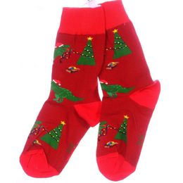 Martinex Socken 1 Paar Socken Strümpfe 27 31 35 38 39 42 43 46 Weihnachtssocken mit Drachen Muster und Tannenbaum