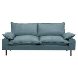 Miliboo Design-Sofa mit blaugrauem Stoff im Samtdesign und schwarzem Metall 3-Sitzer DORY