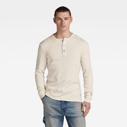 G-Star Raw Langarmshirt, Henley-Ausschnitt, Knopfleiste, für Herren, beige, S