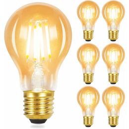 6 Stück led Gluehbirne E27 Vintage Lampe - A60 Leuchtmittel edison Light Bulb 2700K 4W Glühlampe Warmweiß Filament Retro Birne Glas Antike