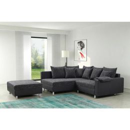 Modernes Sofa Couch Ecksofa Eckcouch in schwarz Eckcouch mit Hocker - Minsk l
