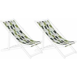 Beliani - Stoffbezüge für Gartenliege 2er Set Weiß / Grün aus Polyester 113 x 44 cm mit Blättermotiv Gartenausstattung Outdoor Garten Accessories