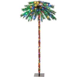 Costway 180 cm Künstliche Palme beleuchtet, Kunstbaum mit 210 vierfarbigen LED-Leuchten, Weihnachtspalme mit 64 PVC-Spitzen & Metallstaender, Lichterbaum für