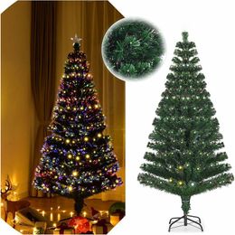Costway - 180cm Künstlicher Weihnachtsbaum led, 8 Blink-Modi, Beleuchteter Tannenbaum mit Stern & Lichtleitfaser, Christbaum für Weihnachten, Grün
