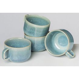 Gipfelstück Tasse Tiefer See, Steinzeug, Scandi-Style, Reaktivglasur, jedes Stück ein Unikat, 4-teilig, blau|grün