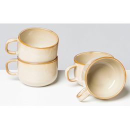 Gipfelstück Tasse Nebelwald, Steinzeug, Scandi-Style, Reaktivglasur, jedes Stück ein Unikat, 4-teilig, beige|braun